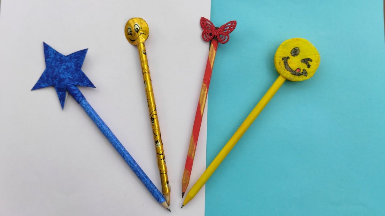 DIY Pencil decoration ideas / 4 ideas / Diy school craft - YouTube