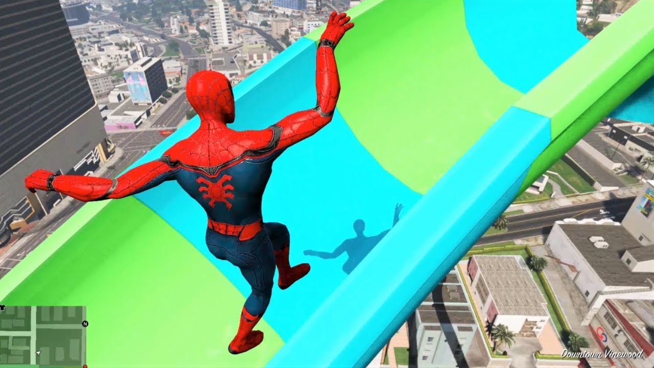 GTA 5 Extreme Water Slide Ragdoll Spiderman vs Panda JumpFail ...