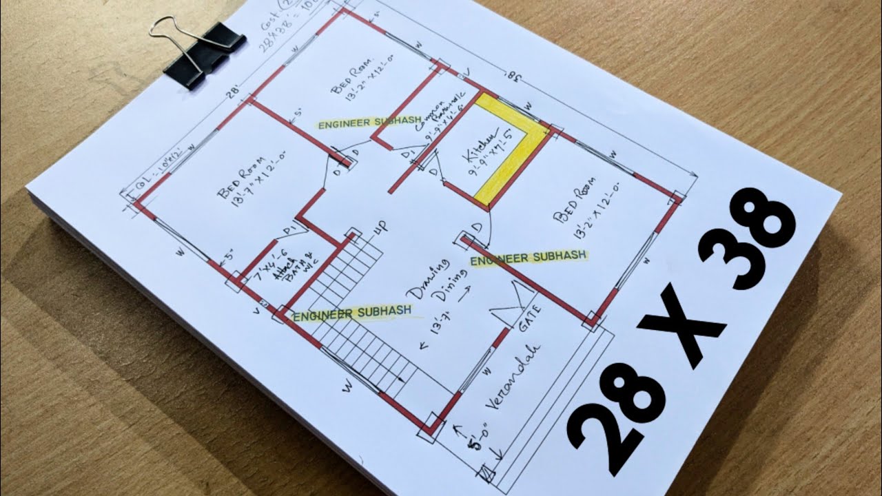 28 X 38 simple 3 bedroom house plan II 3 bhk home design II 28 x 38 new ...