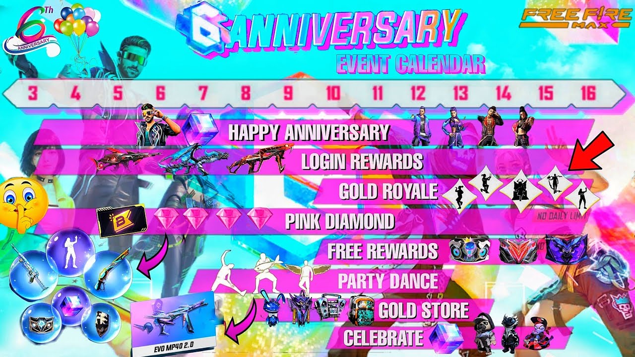 FF Max 🔥 Event Calendar 🥳 6th Anniversary | Free Rewards Free Fire FF ...