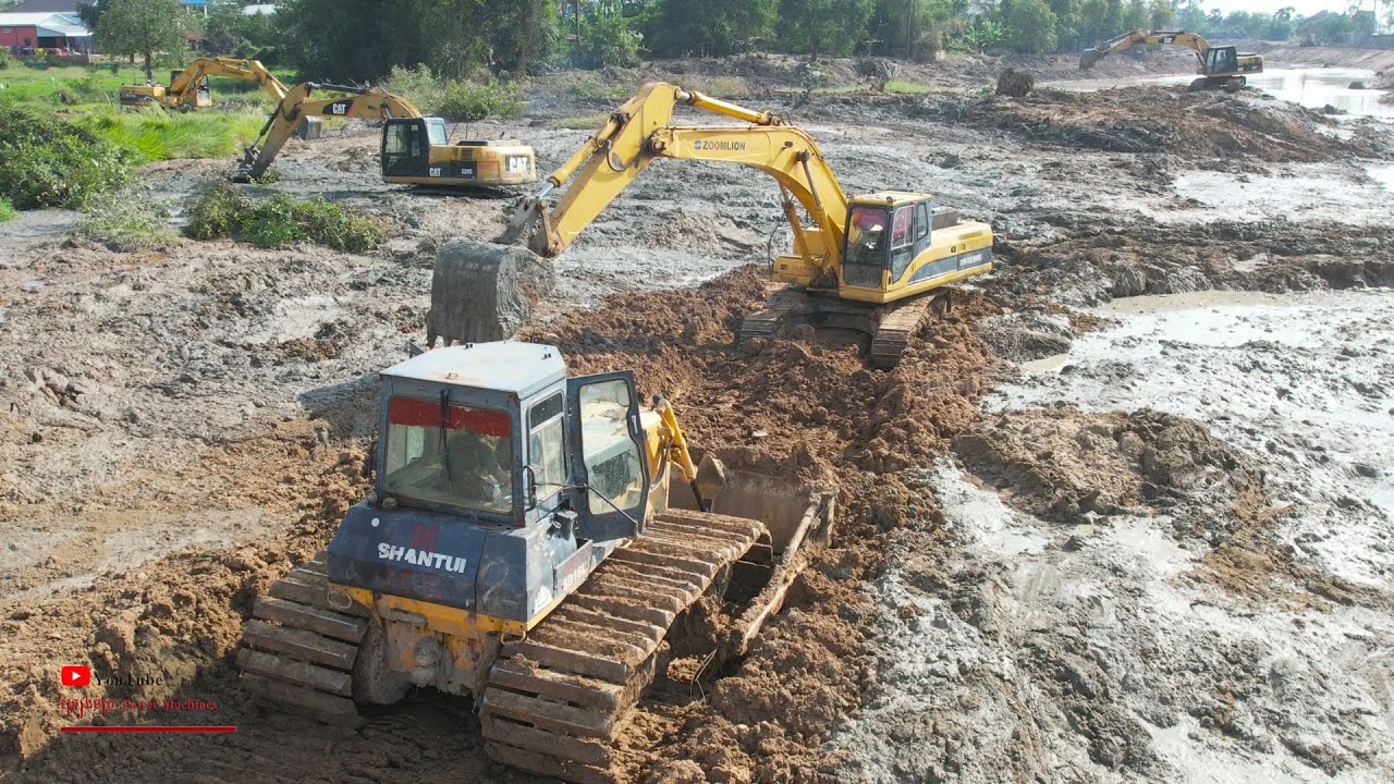 New Update Clearing On The River Work With Bulldozer Vehicle Excavator ...