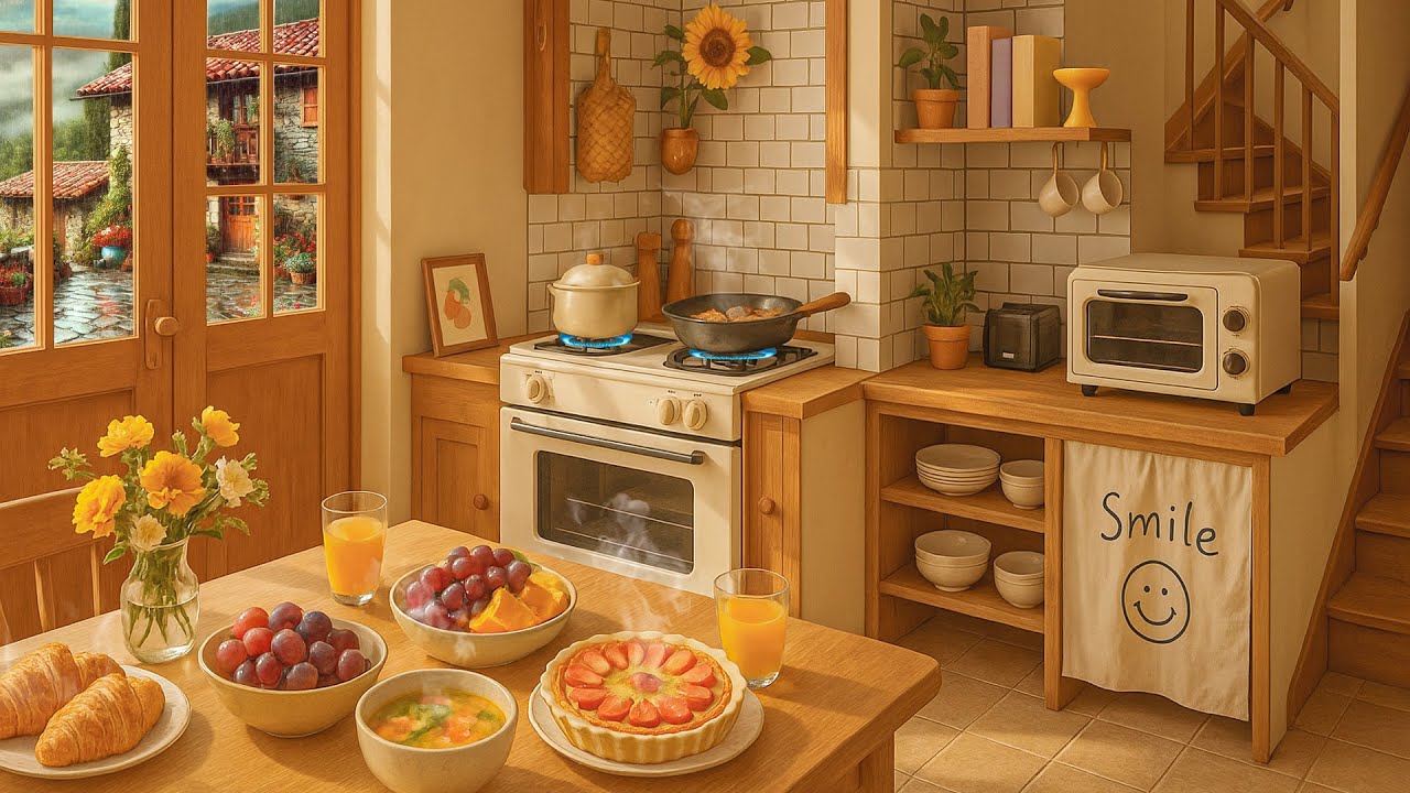 🏡 Country Kitchen in Summer | Cooking Sounds with Rain Thunderstorm to ...