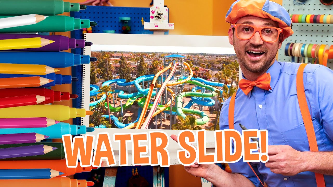 How To Draw A Water Slide + Blippi Visits a Water Park | Blippi Draws ...