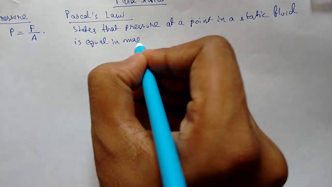 Fluid Statics -1 Pressure, Pascal Law, Variation of Equation of ...