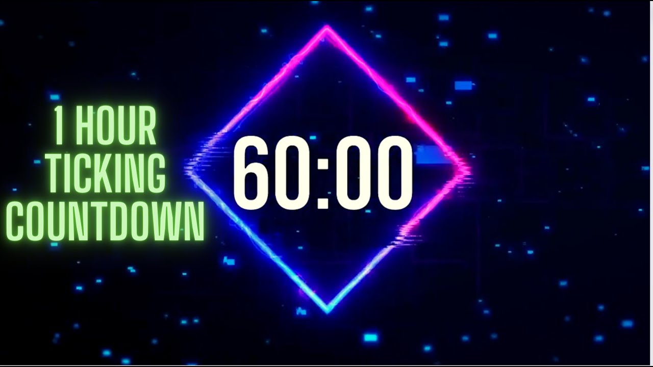 1 hour ticking countdown timer with animated background and alarm at ...