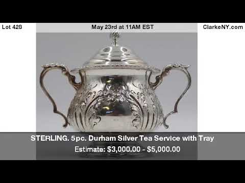 STERLING. 5pc. Durham Silver Tea Service with Tray - YouTube