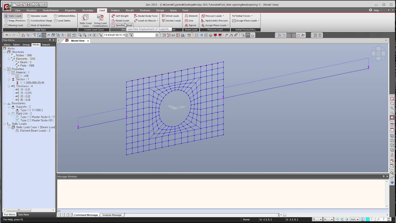 [midas GEN Tutorial] Apply concentred beam load on model - YouTube