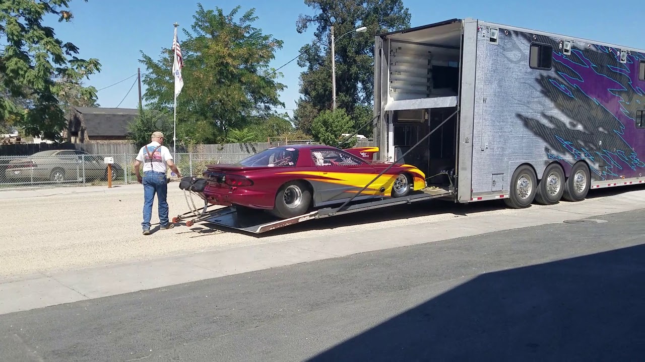 Unloading drag car off upper deck of semi. 😳 - YouTube