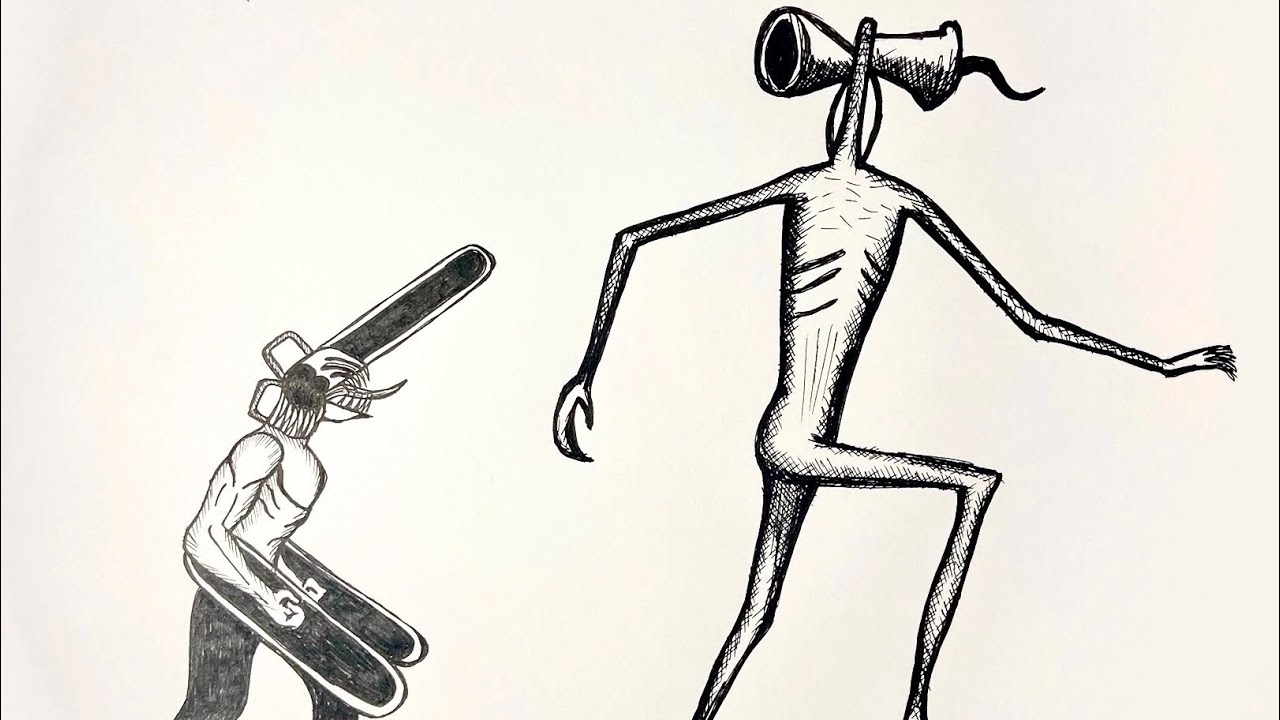 How to draw Chainsaw Man vs Siren Head - YouTube