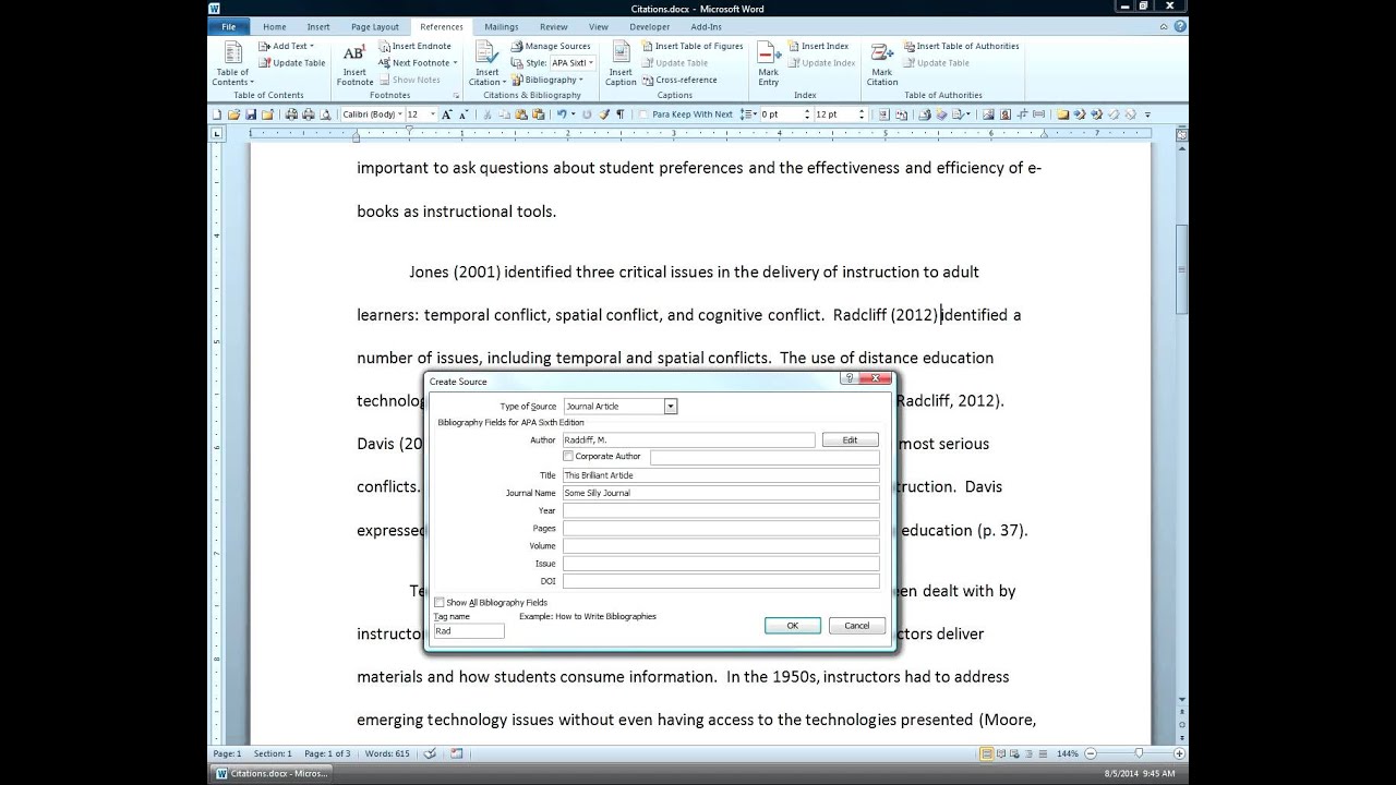 Creating a Source in Microsoft Word - YouTube