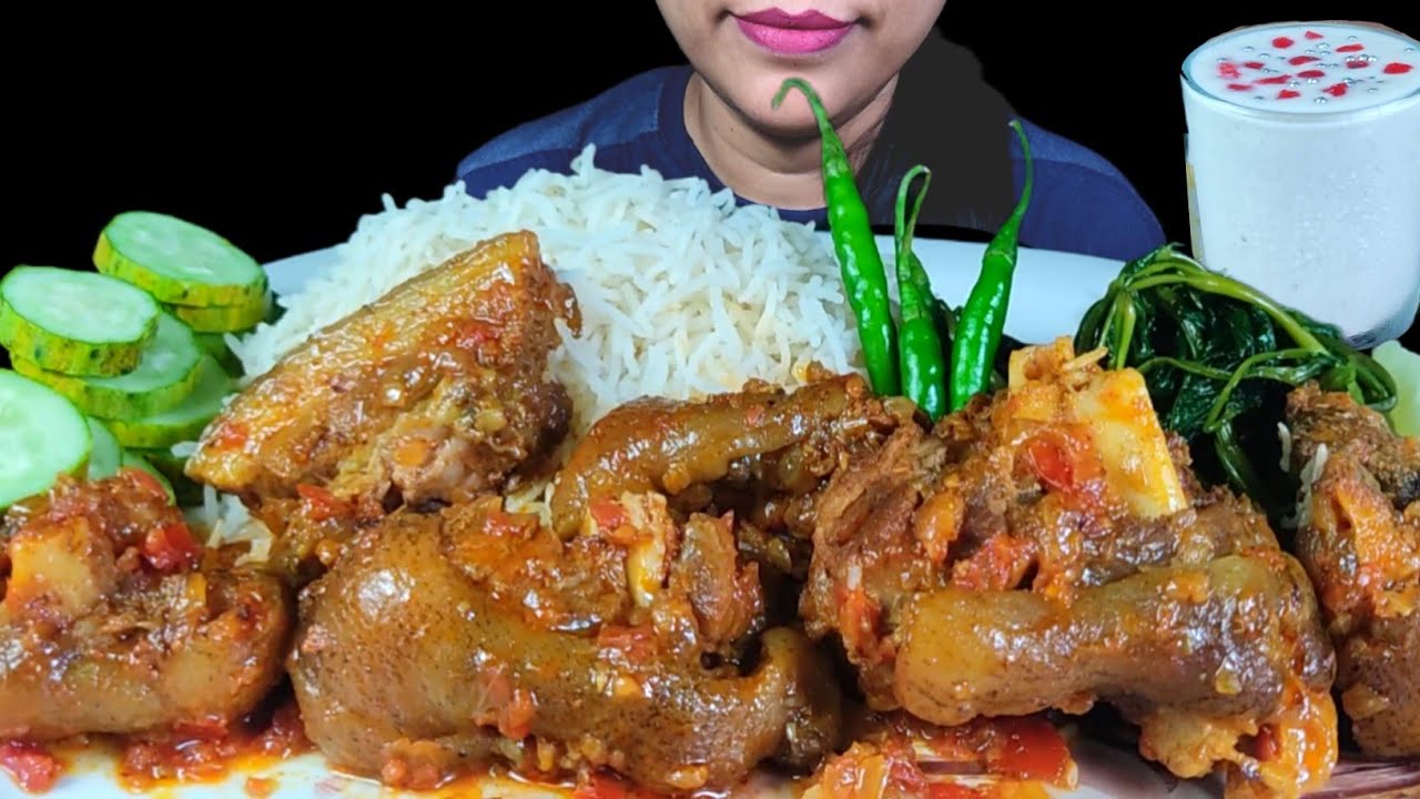 ASMR EATING PIG FEET WITH RICE AND LASSI | PORK TROTTERS WITH RICE ...