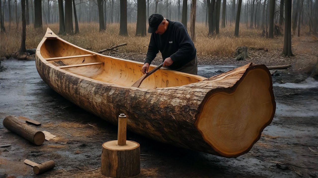 How This Man Turned a Tree Log Into a Beautiful Canoe – Start to Finish ...