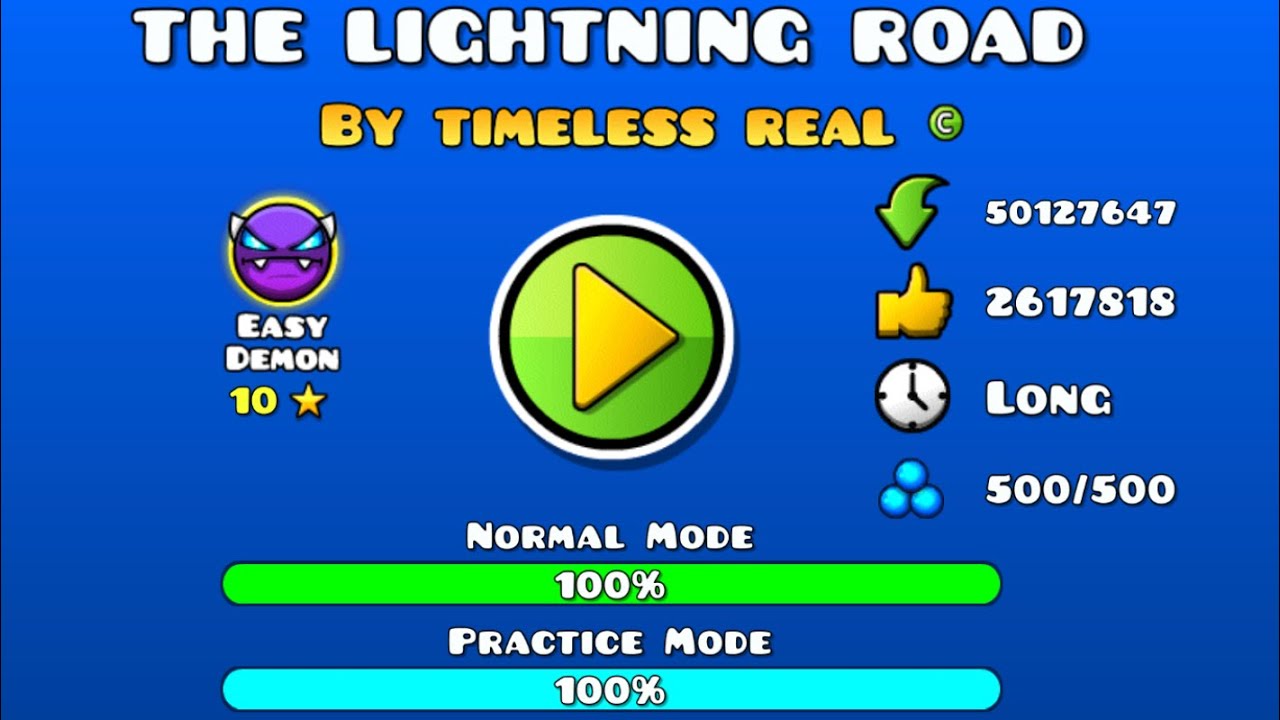 THE LIGHTNING ROAD 100% [Easy Deamon] Geometry Dash 2.1 - YouTube
