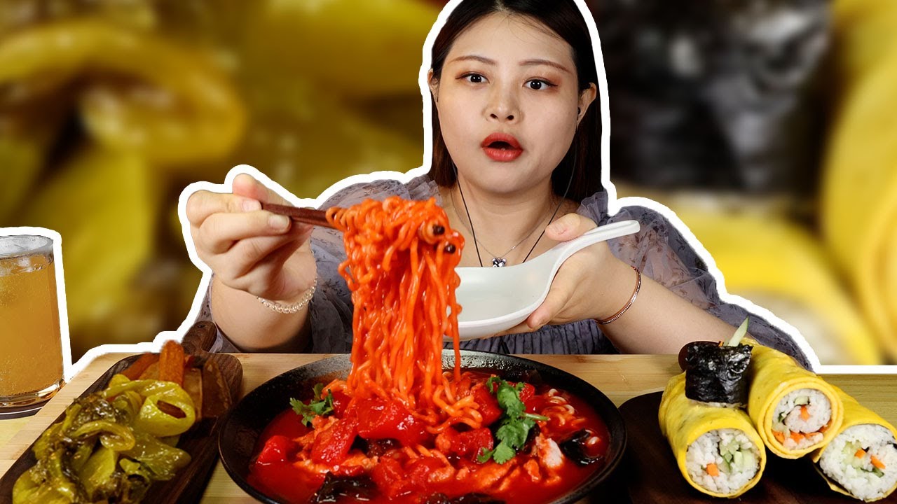 Mukbang)SUB/with Laurie/egg roll sushi/ASMR eating sounds - YouTube