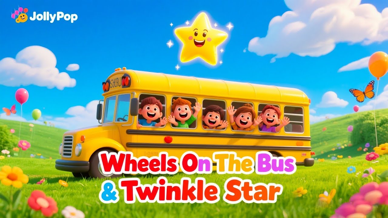 Wheels On The Bus & Twinkle Star Song for Kids | Jollypop Nursery ...
