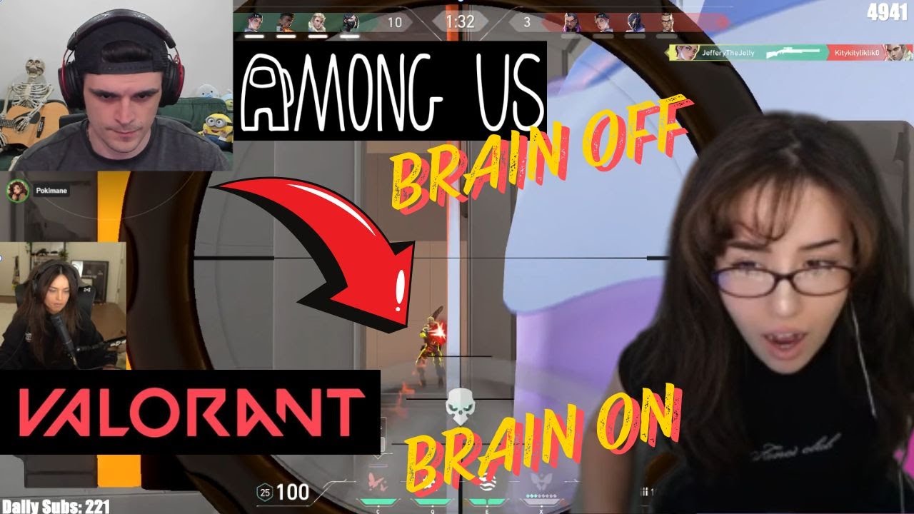 Valkyrae Turning off the Among Us Brain off and Valo Brain on with ...