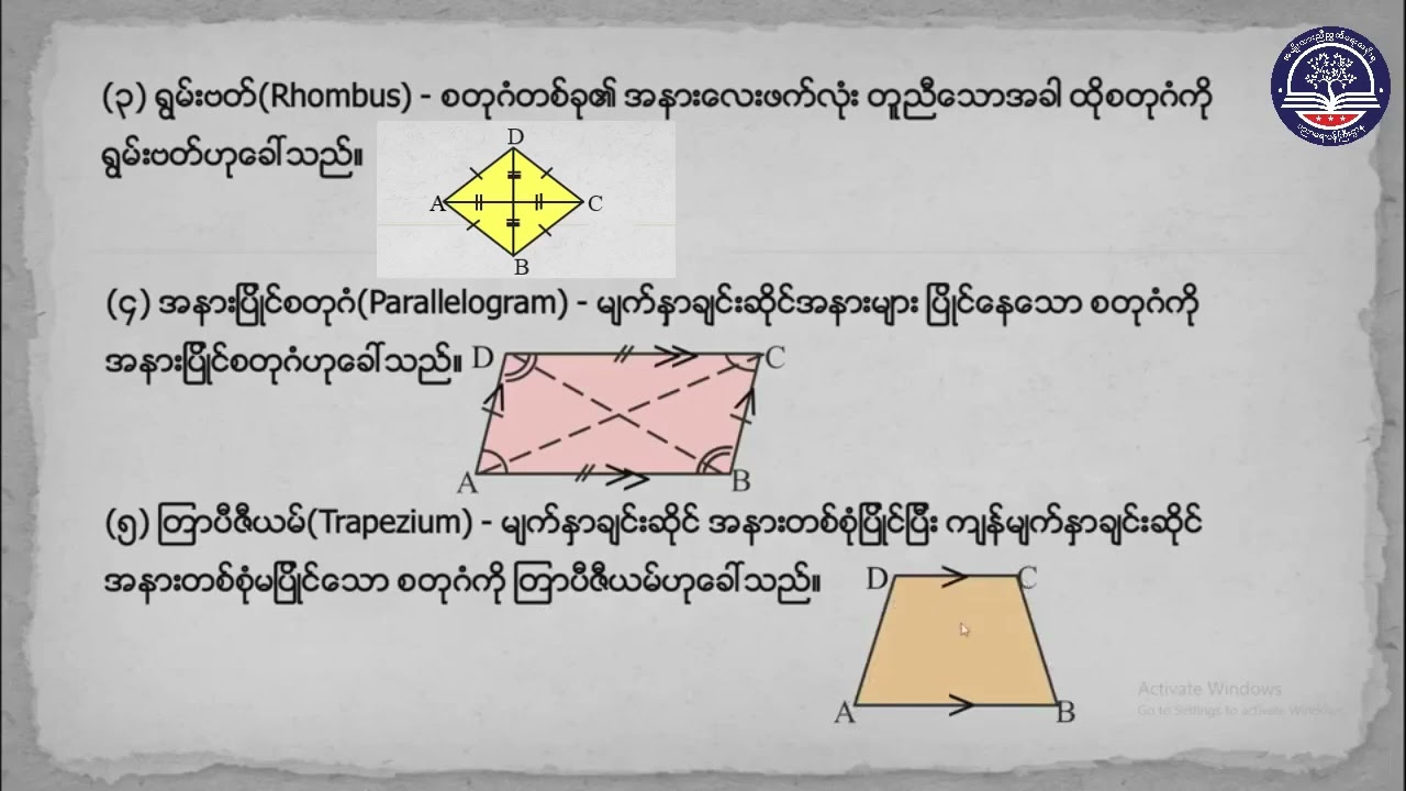 Grade 8 သင်္ချာအတွဲ ၂ ၊ အခန်း ၂ စတုဂံများ၊ အပိုင်း ၂ ၊ စာမျက်နှာ