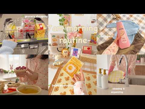 7 am morning routine 🌱✨ cozy yet productive routine, self-care, grocery shopping, relaxing walk