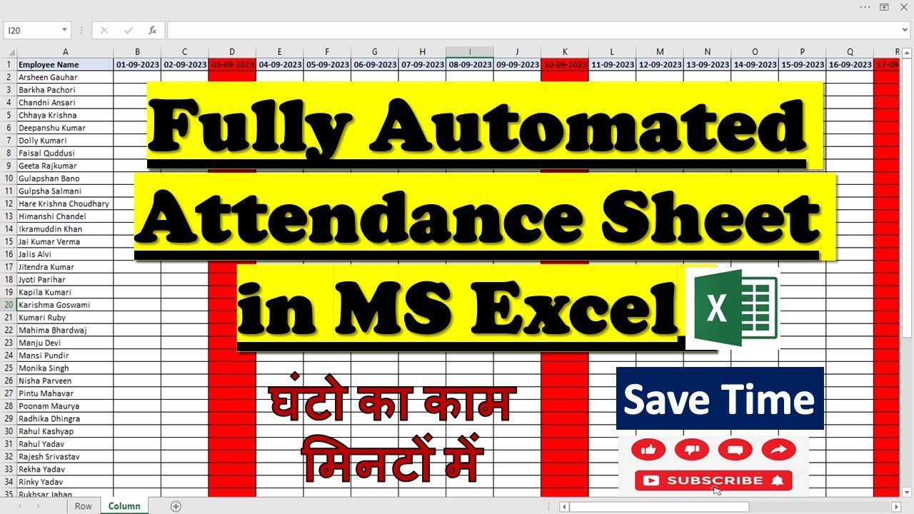 Fully Automated Attendance Sheet in Excel | Monthly, Travel, Logbook ...