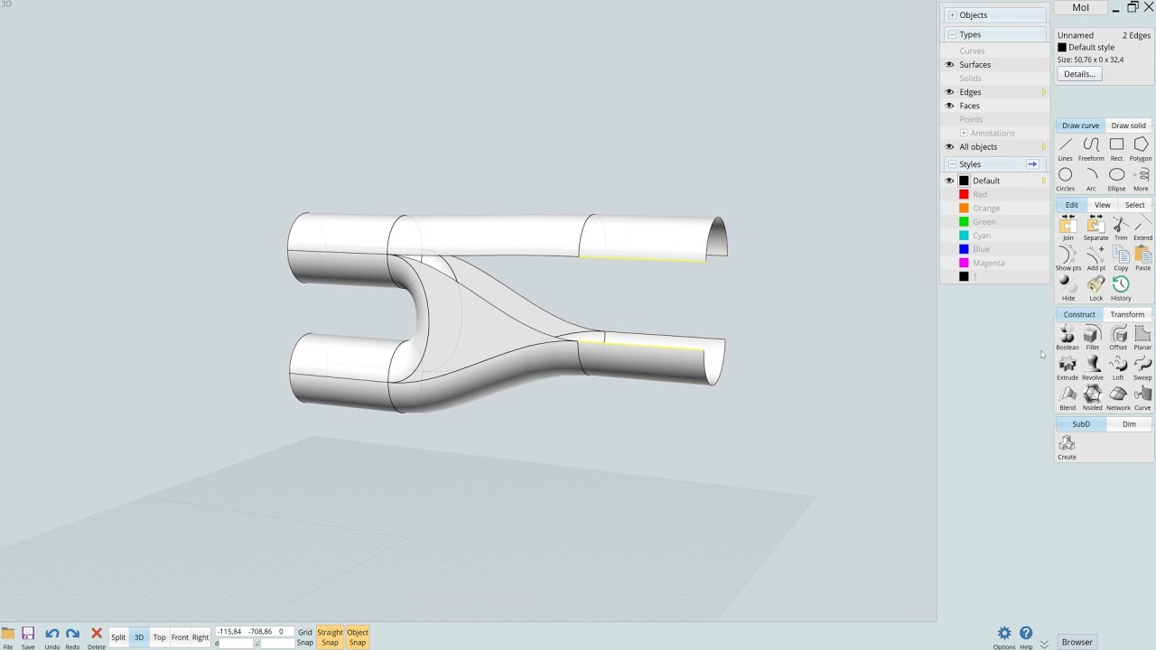 Combine 3 Pipes in Moi3D - YouTube
