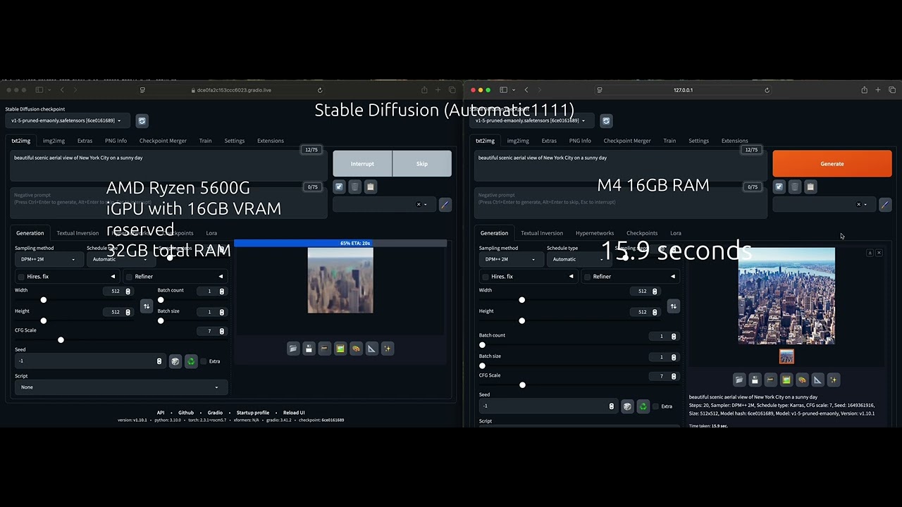 Stable Diffusion 1.10.1 on M4 vs. Ryzen 5600G Vega iGPU - YouTube