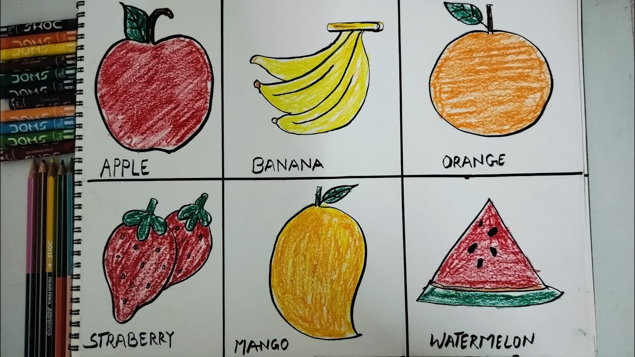 How to draw fruits step by step for beginners|| easy fruits drawing for ...