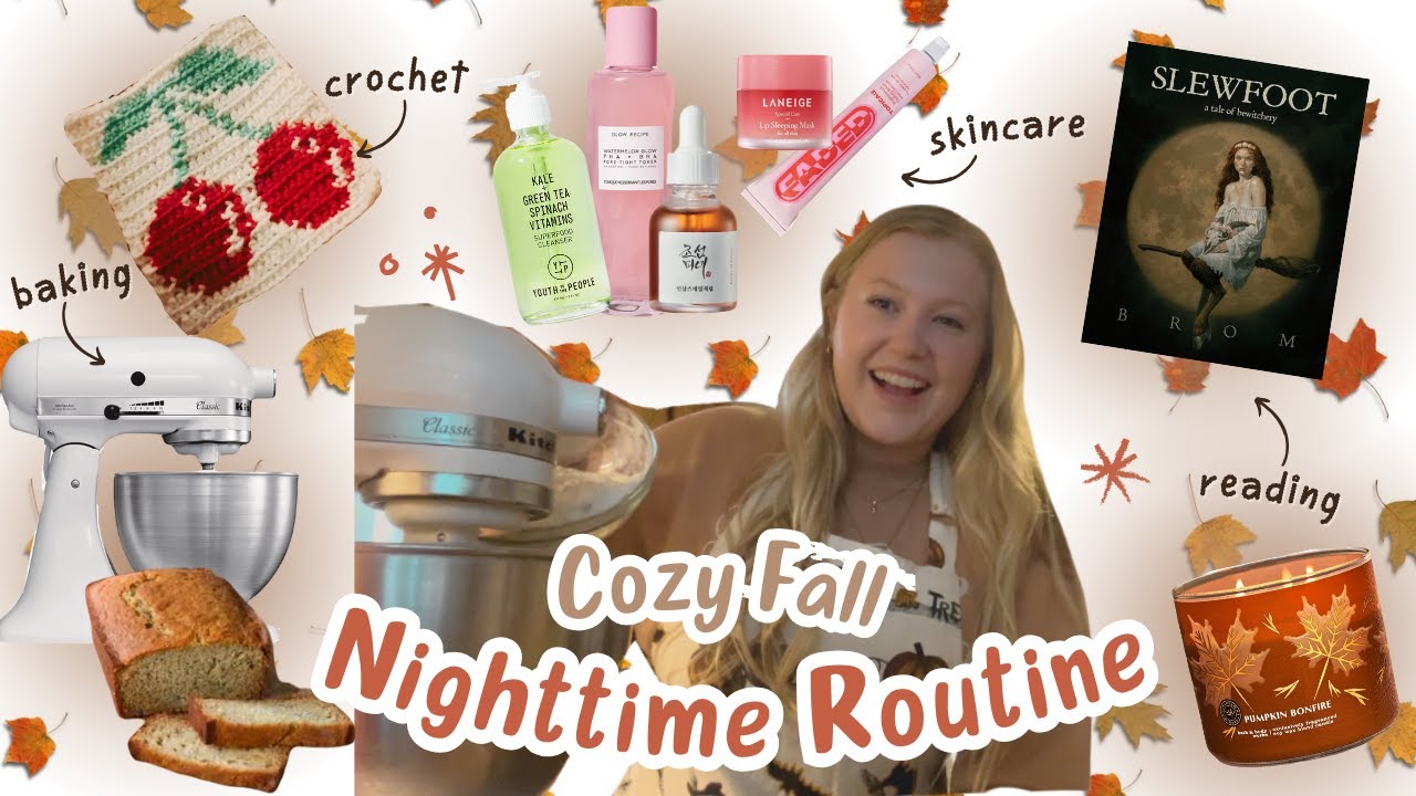 cozy fall nighttime routine🍂🕯️💤 | baking, crochet, reading, etc.! - YouTube