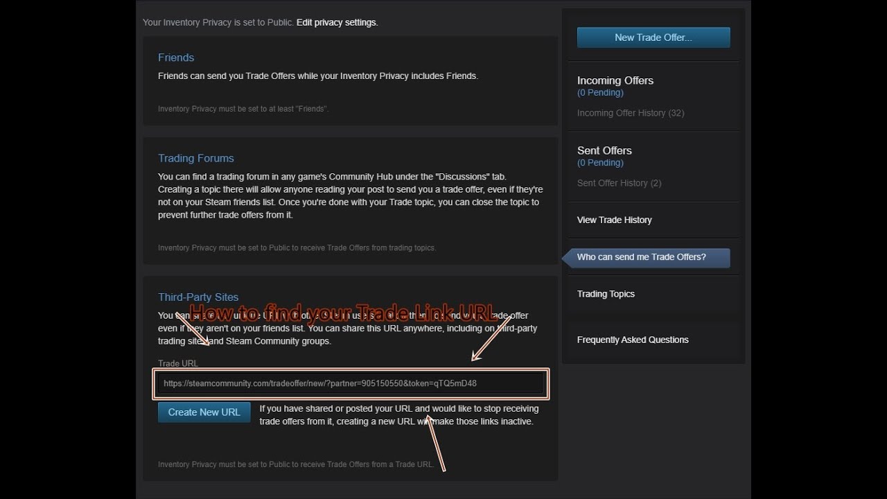 Steam How To Find Your Trade Link URL - YouTube