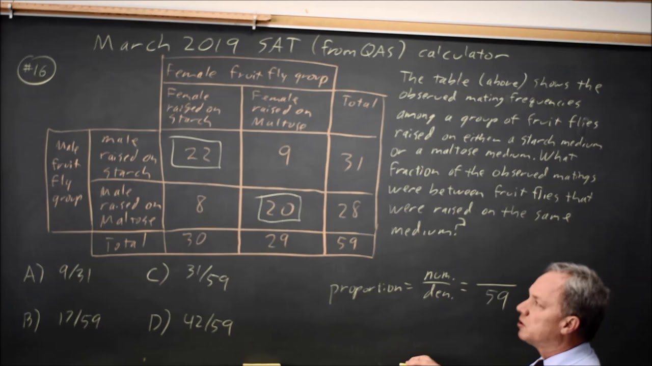SAT March 2019: probabilities from a table - question #4-16 - YouTube