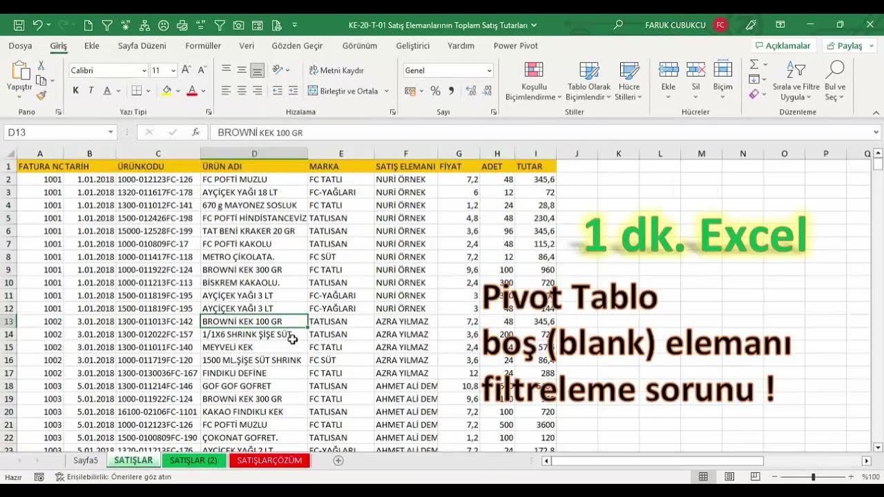 Excel 1 Dakika - Pivot Tablo boş (blank) elemanın filtrelenmesi sorunu ...