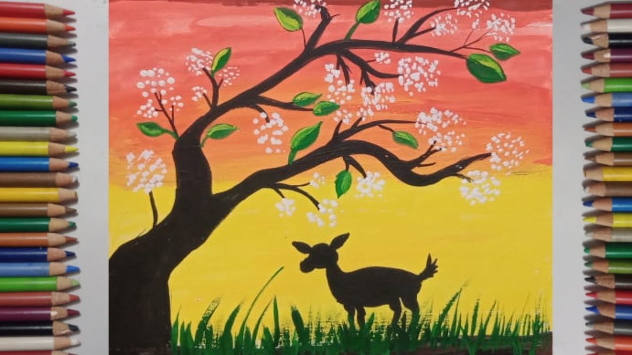 very easy scenary painting | scenary drawing for beginning - YouTube
