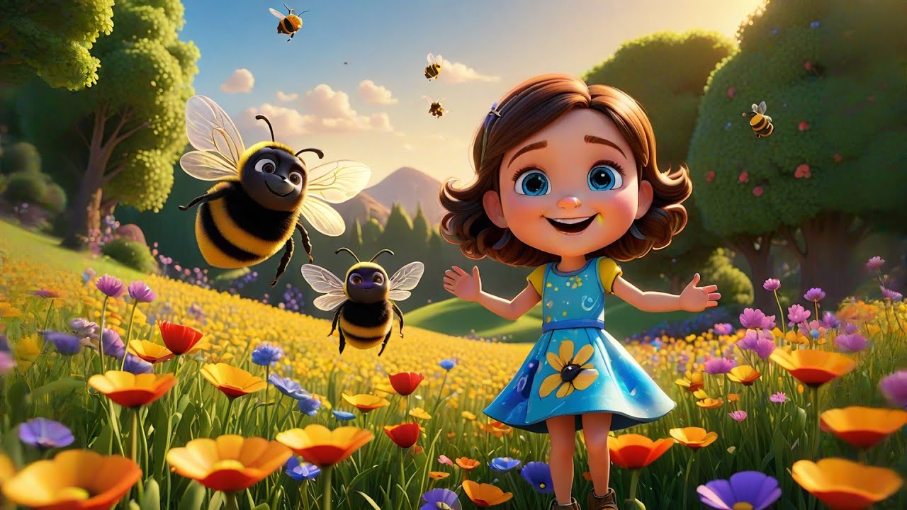 Four Bumble Bees Fly by the Tree | Bee Song for Kids | Nursery Rhymes ...