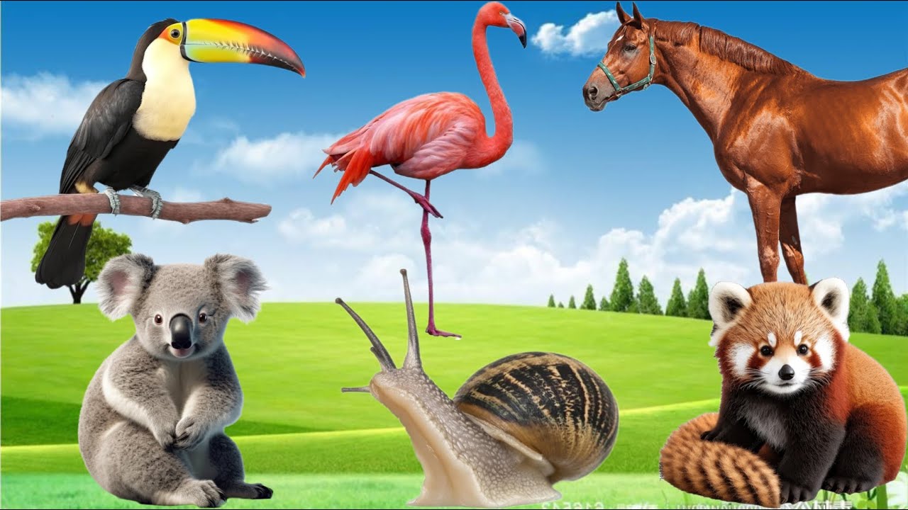 Wild Animal Sounds In Peaceful: Flamingo, Horse, Red panda, Snail ...