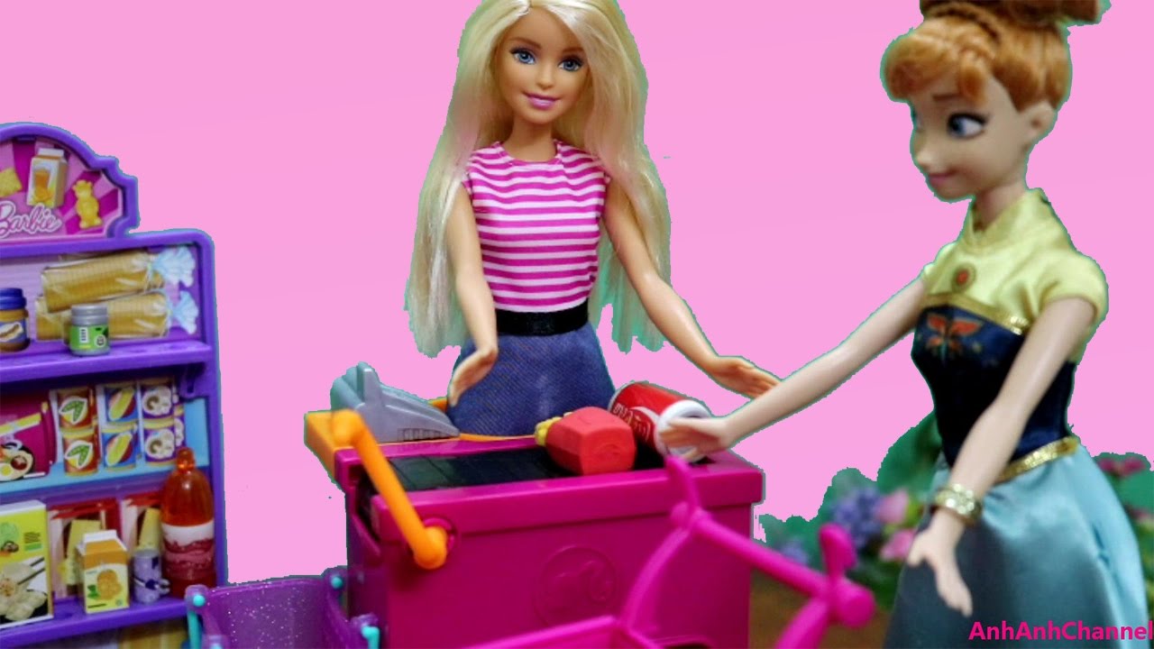 Barbie Doll Grocery Store Market Playset + Anna (Frozen) Go Shoping ...