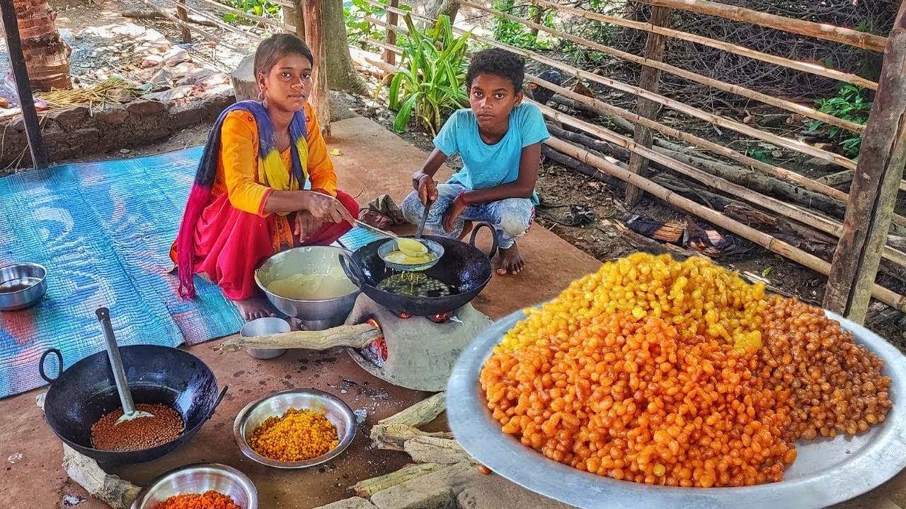 how to cook boondi recipe || cooking by village tribal people || sweet ...