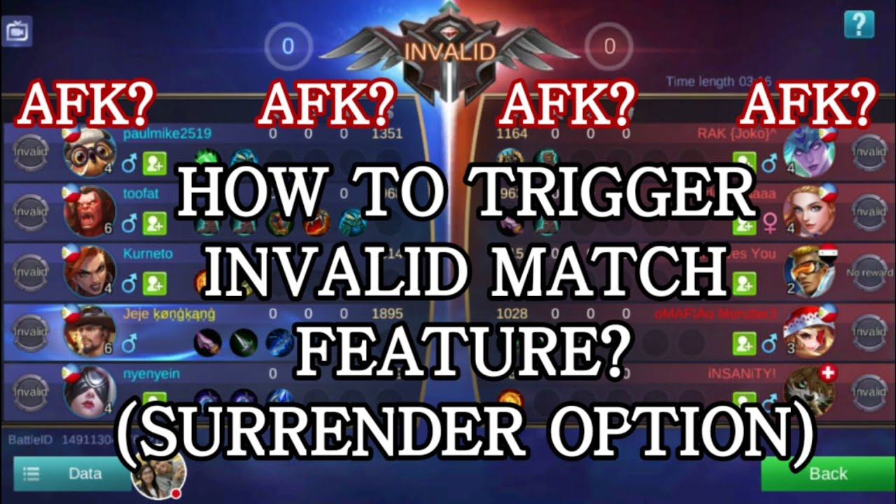 MOBILE LEGENDS - HOW TO TRIGGER INVALID MATCH FEATURE? (SURRENDER ...