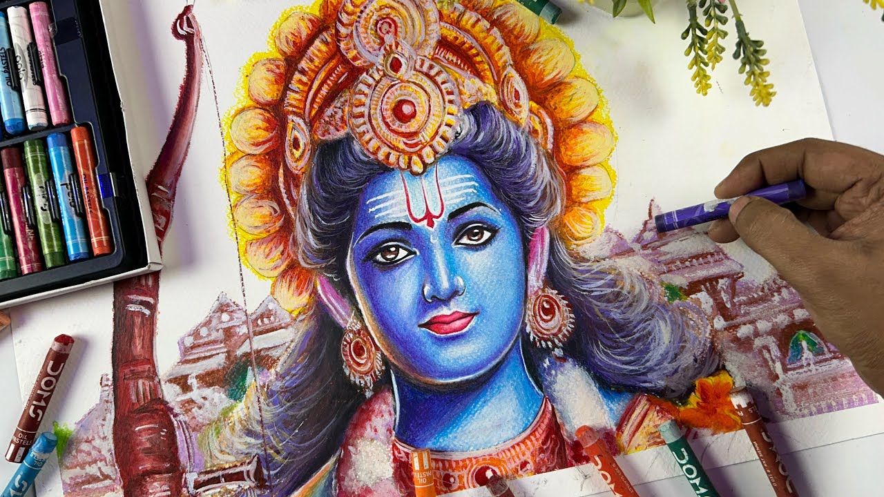 Ram & Ram Mandir Drawing | Shree Ram Oil Pastel Drawing | Ram Mandir ...