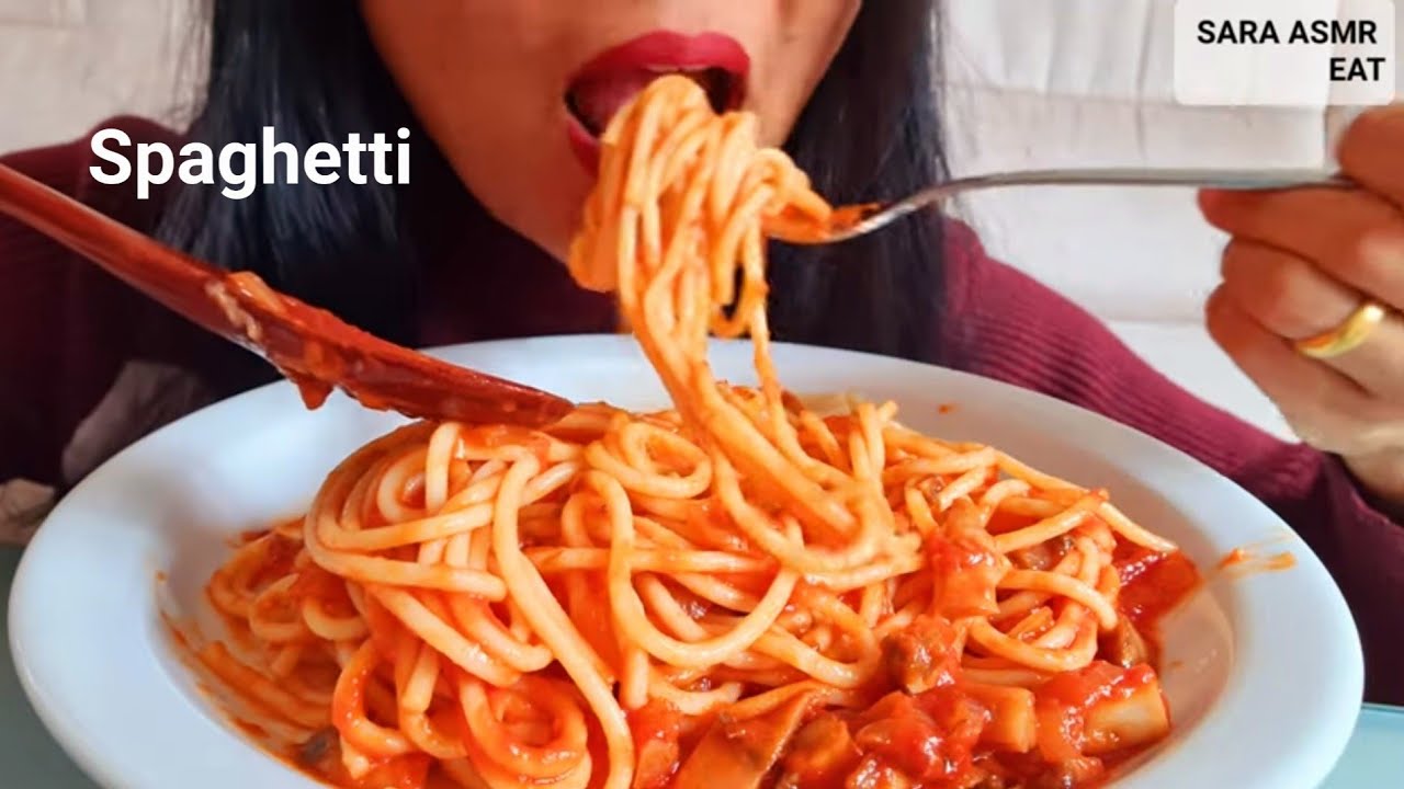 ASMR Eating Spaghetti tomatoes sauce | SARA ASMR EAT - YouTube