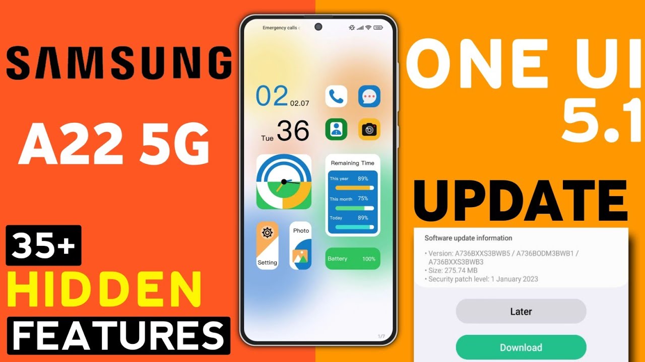 Samsung A22 5G : OneUI 5.1 Update🔥| 35+ Hidden Features|New Software ...