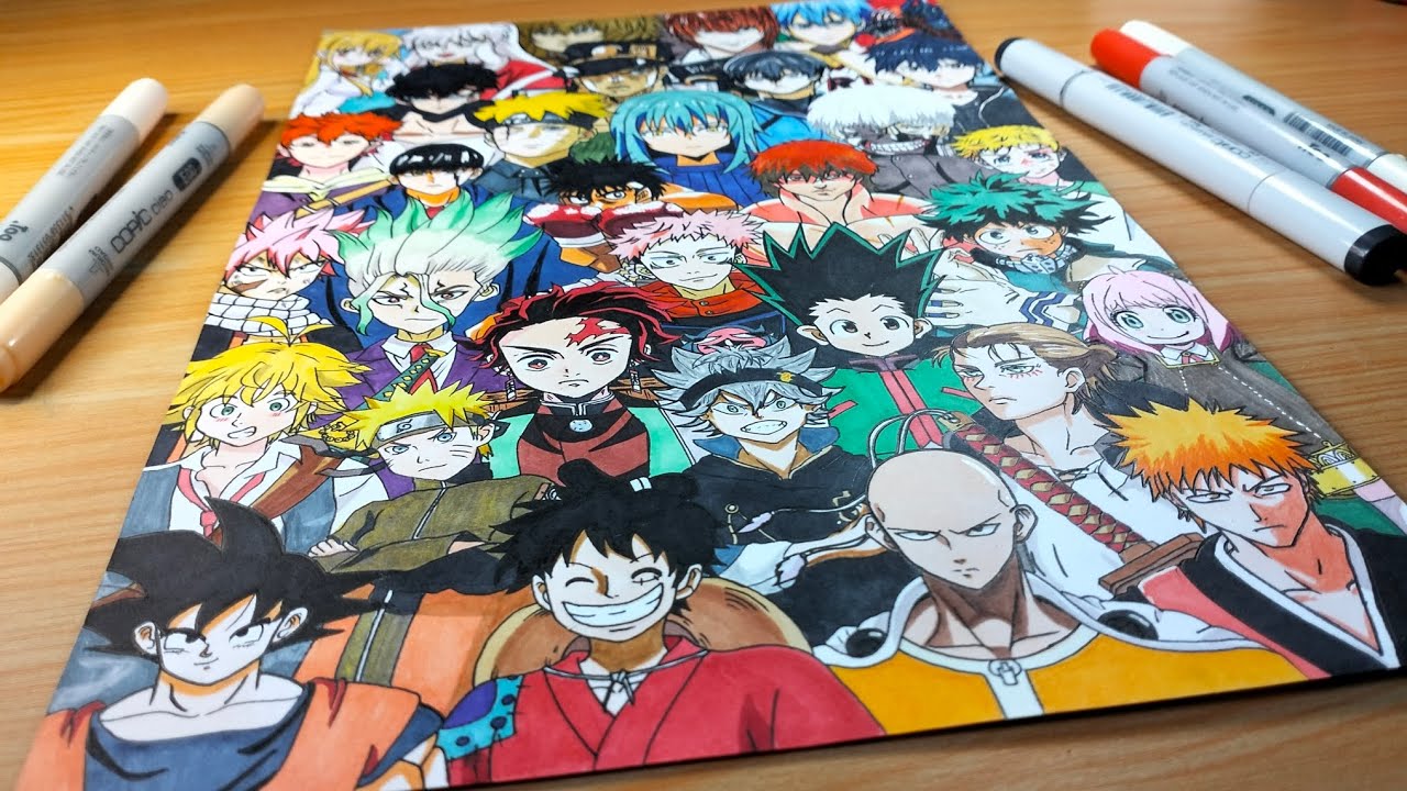 Drawing 33 Anime Main Character/Protagonist || 1,000 Subscribers ...