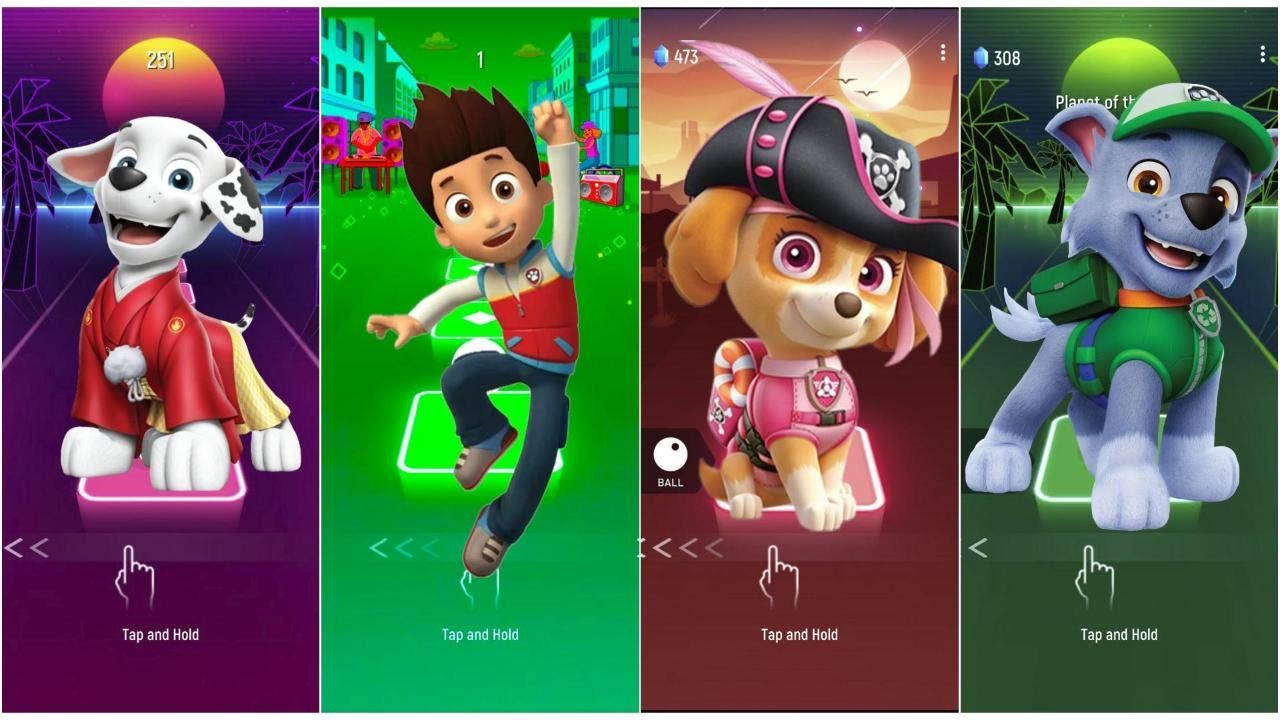 Marshall 🆚 Ryder 🆚 Skye 🆚 Rocky Paw Patrol Tiles Hop Edm Rush - YouTube