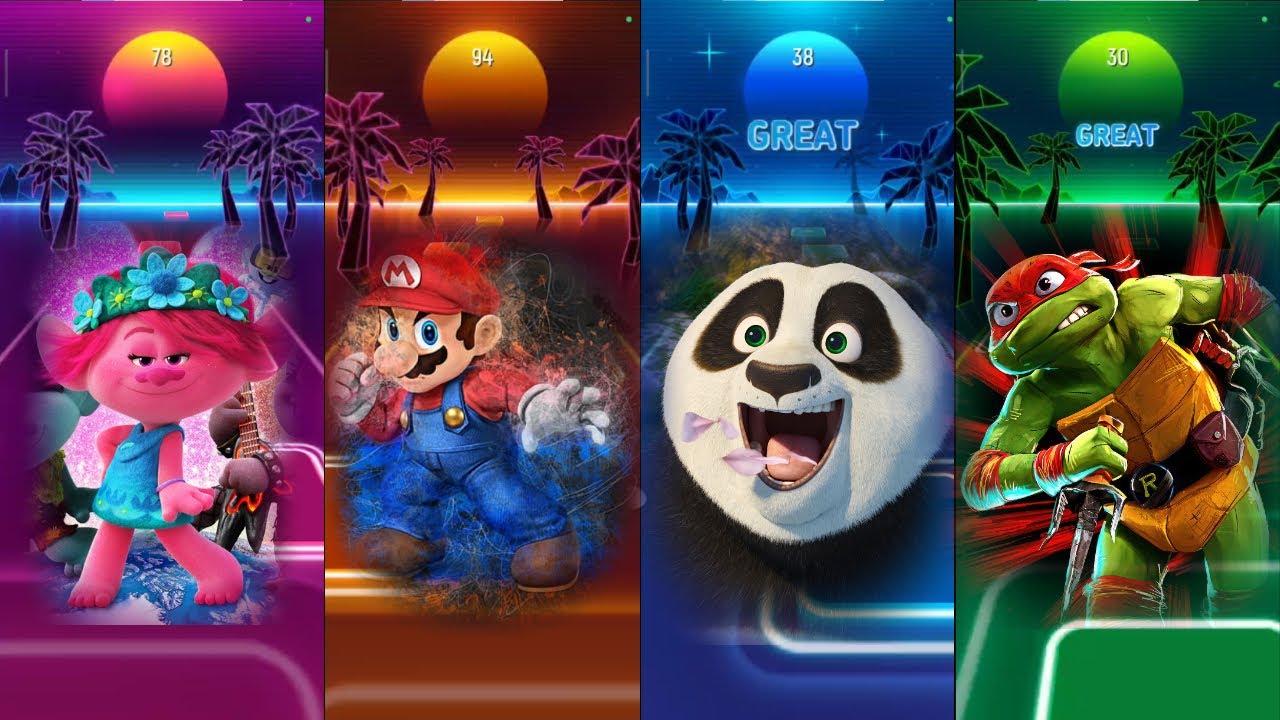 Trolls 🆚 Super Mario 🆚 Kung fu Panda 🆚 Ninja Turtles 💥 Tiles Hop EDM ...