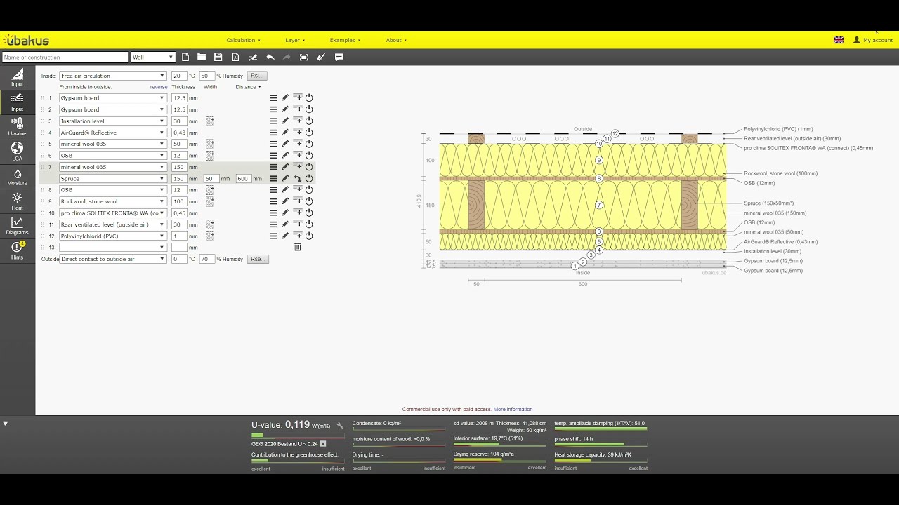 Simulare Ubakus perete Timber frame. Sectiune perete exterior.Partea 1 ...