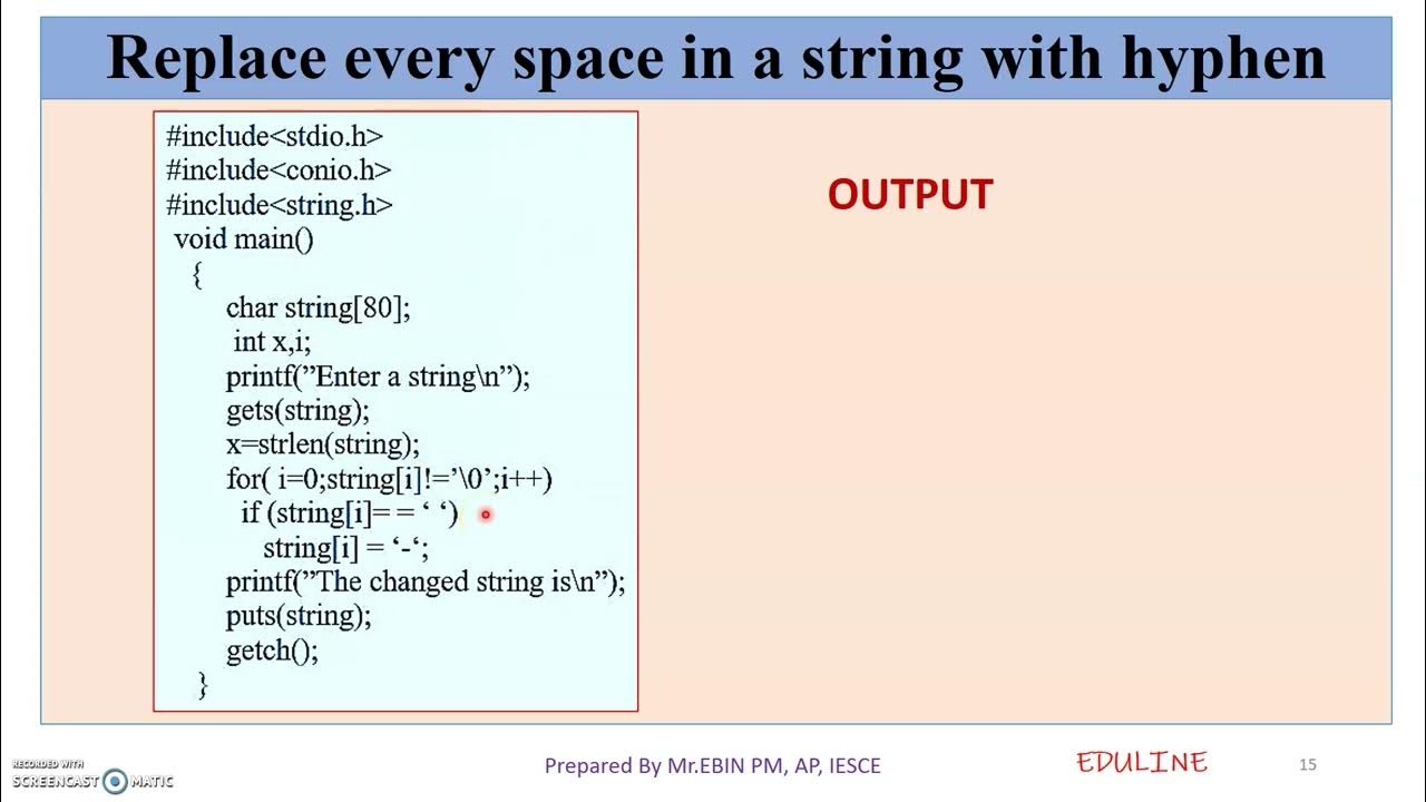 PROGRAM 18 - REPLACE EVERY SPACE IN A STRING USING HYPHEN - YouTube