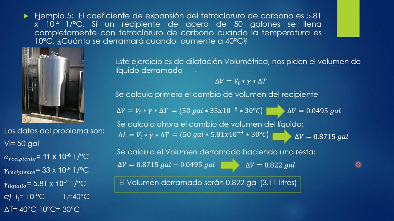 Dilatación térmica Volumétrica: ejercicio 1 (expansión térmica ...