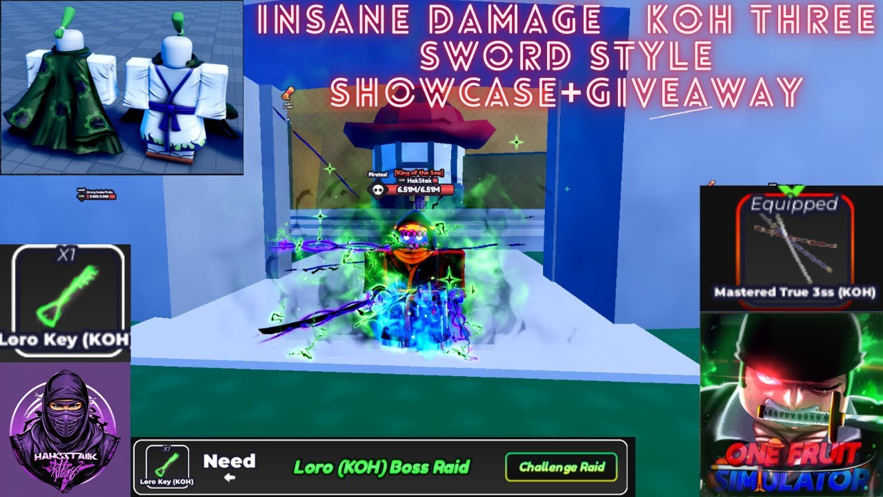 Roblox One Fruit Simulator KOH THREE SWORD STYLE INSANE DAMAGE SHOWCASE ...