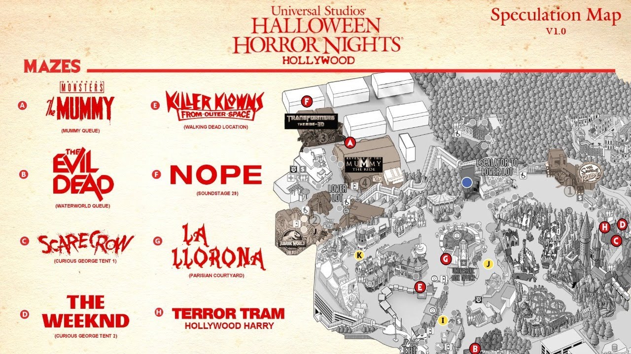 Halloween Horror Nights Hollywood Speculation Map 2022! - YouTube