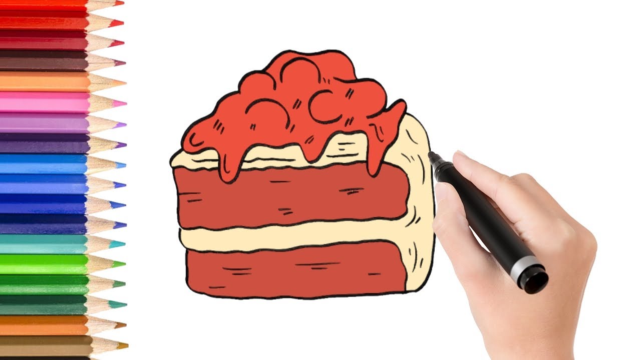 How to draw cartoon red velvet cake - YouTube