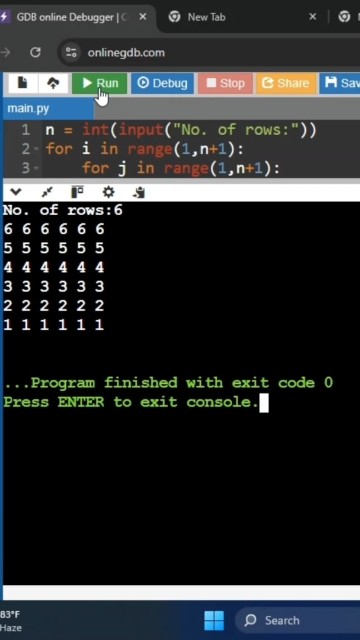 Python Pattern Program Programming Python 1million Pattern Tips 6 Youtube 
