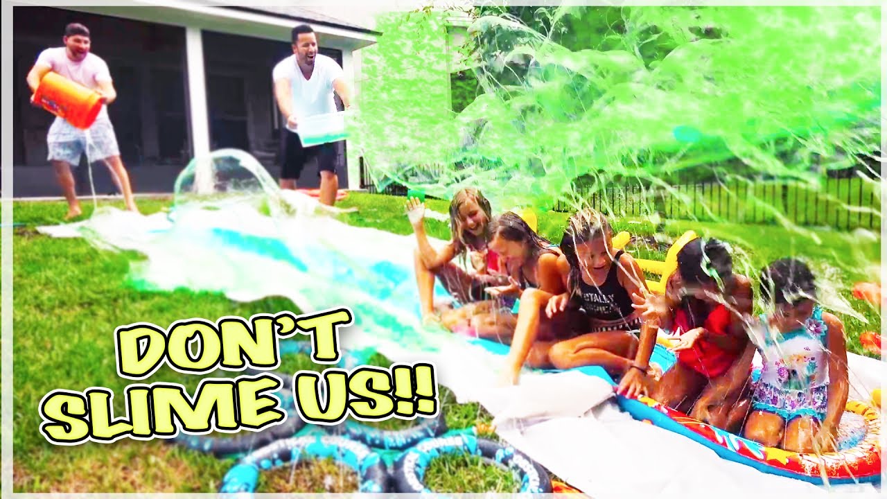 KIDS GET SLIMED!! SUPER SLIPPERY SLIDE!! - YouTube